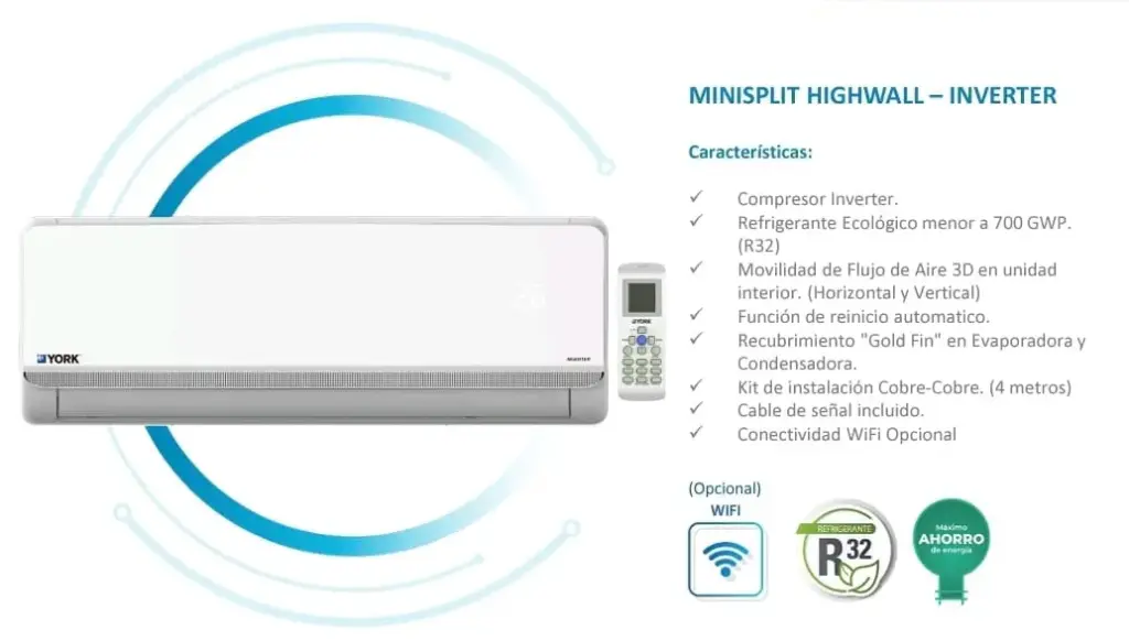 MINI SPLIT TIPO MURO - INVERTER MARCA YORK MOD. YHJF18ZJ6AXKORX CAP. DE ...